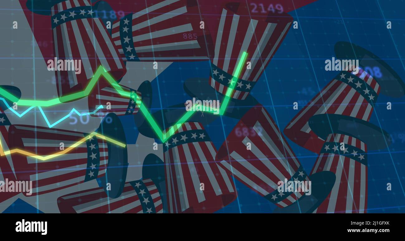 Image of statistics processing over top hats flag of united states of ...