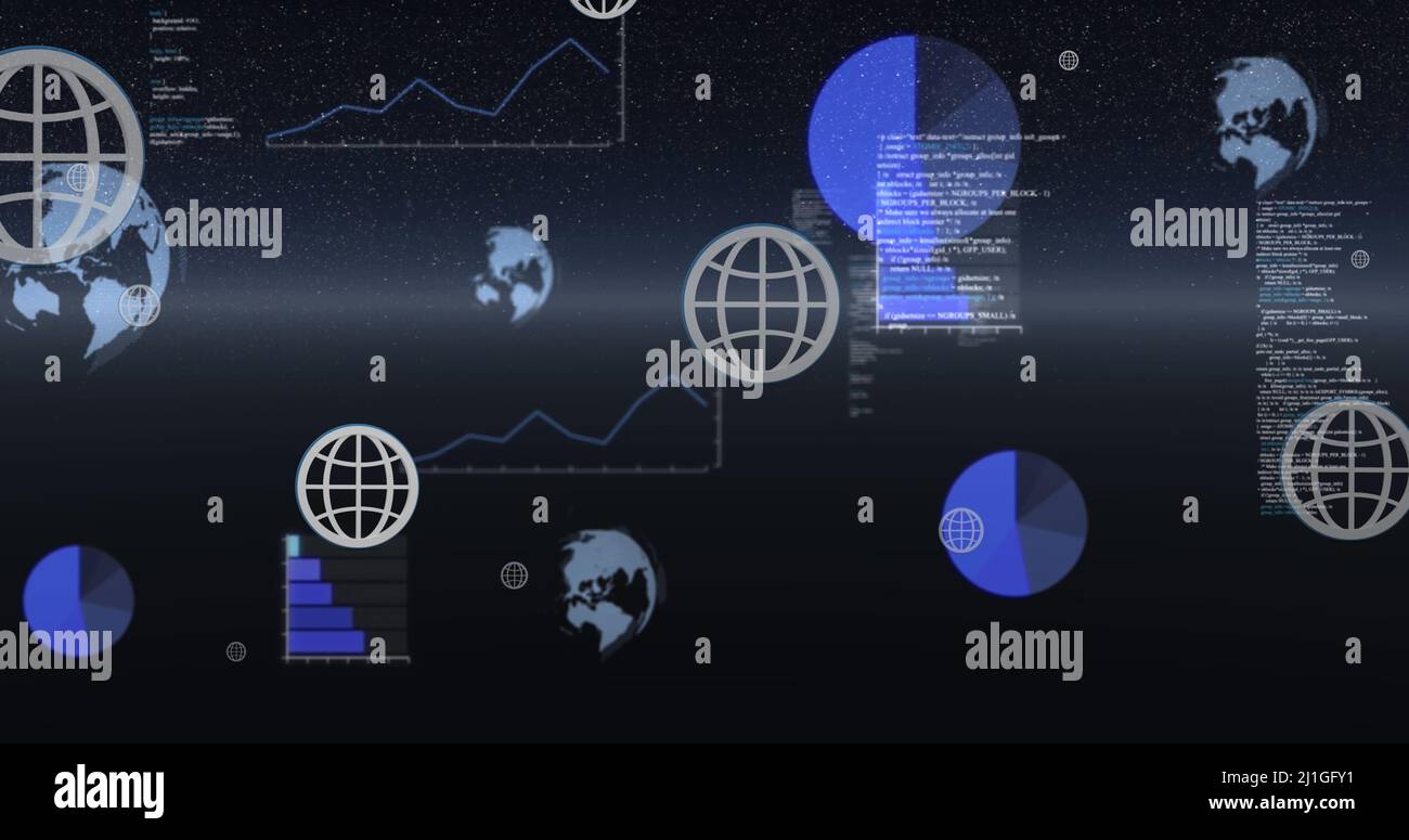 Image of statistics and data processing with globes Stock Photo - Alamy