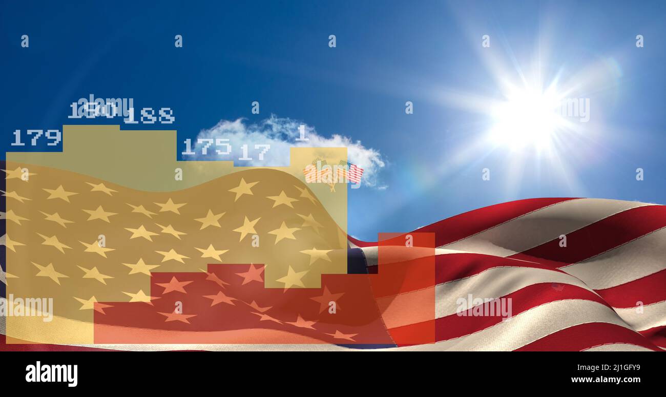 Image of statistics and numbers processing over flags of united states ...
