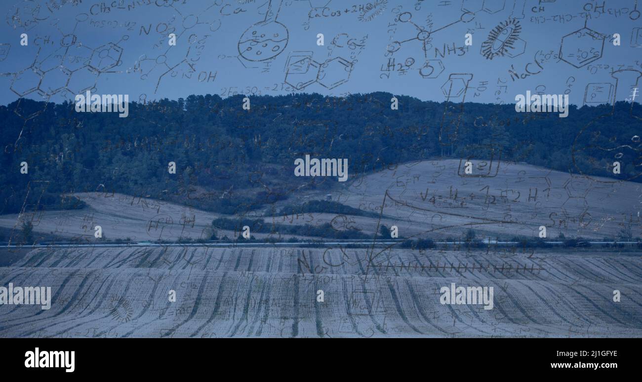Image of mathematical equations over landscape Stock Photo - Alamy