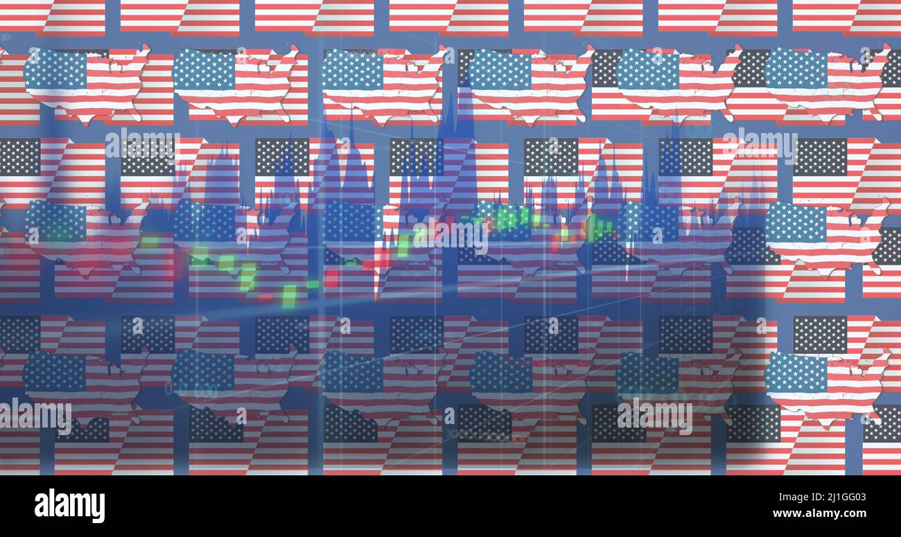 Image of statistics processing over flags of united states of america ...