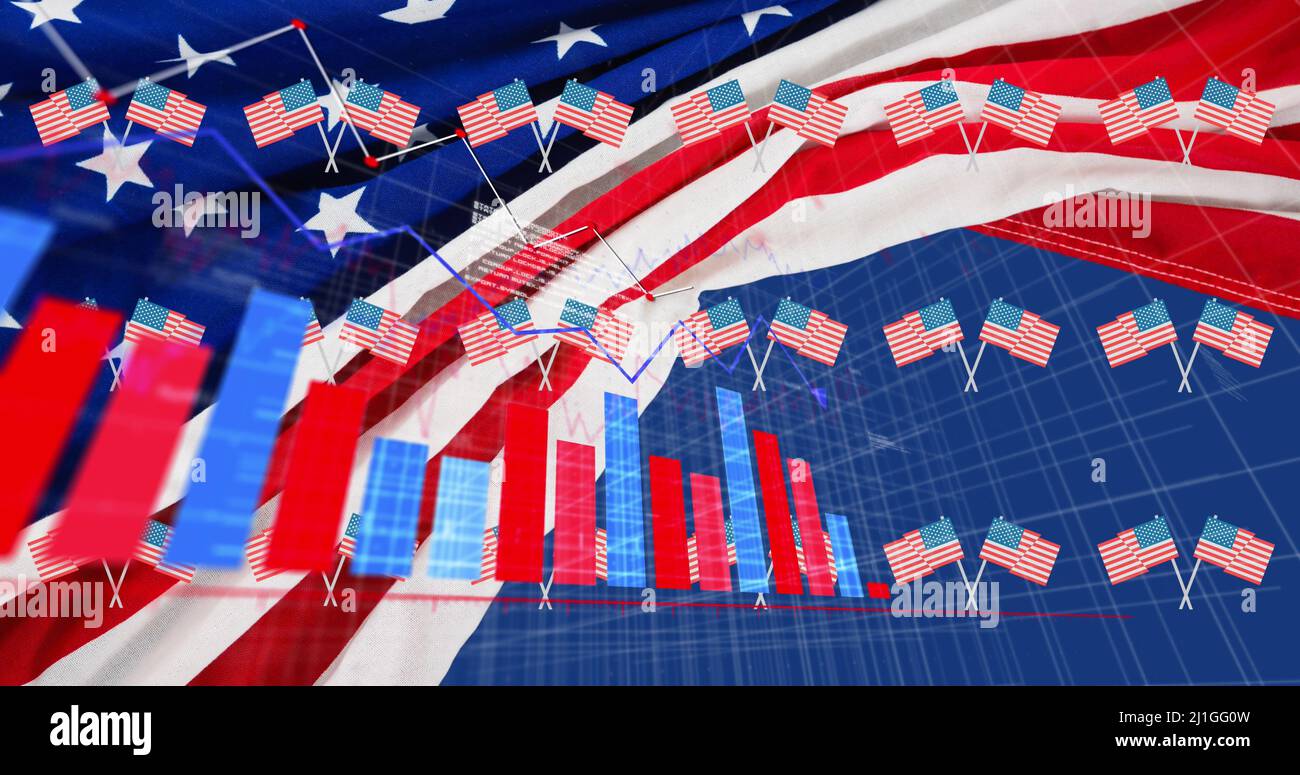 Image of statistics processing over flags of united states of america ...