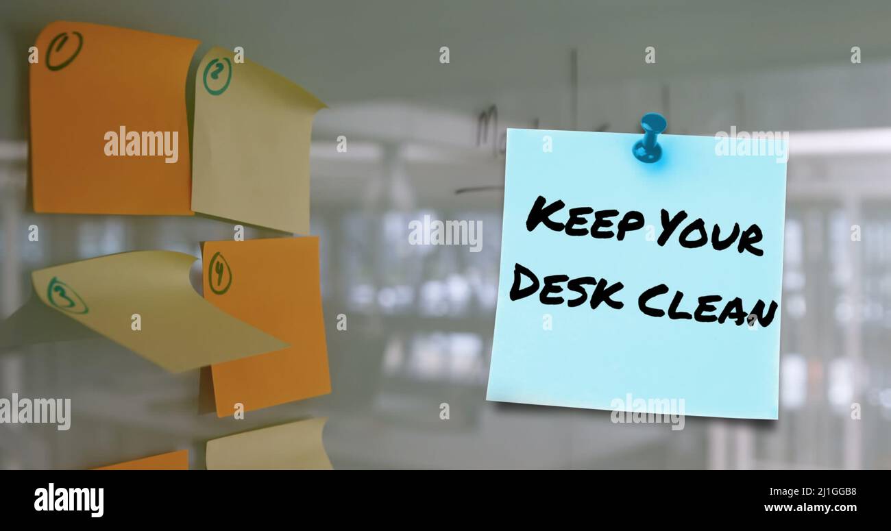 Image of keep your desk clean note over office space Stock Photo - Alamy