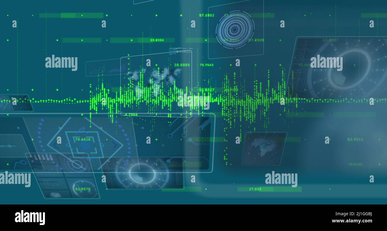 Image of data processing on blue background Stock Photo - Alamy