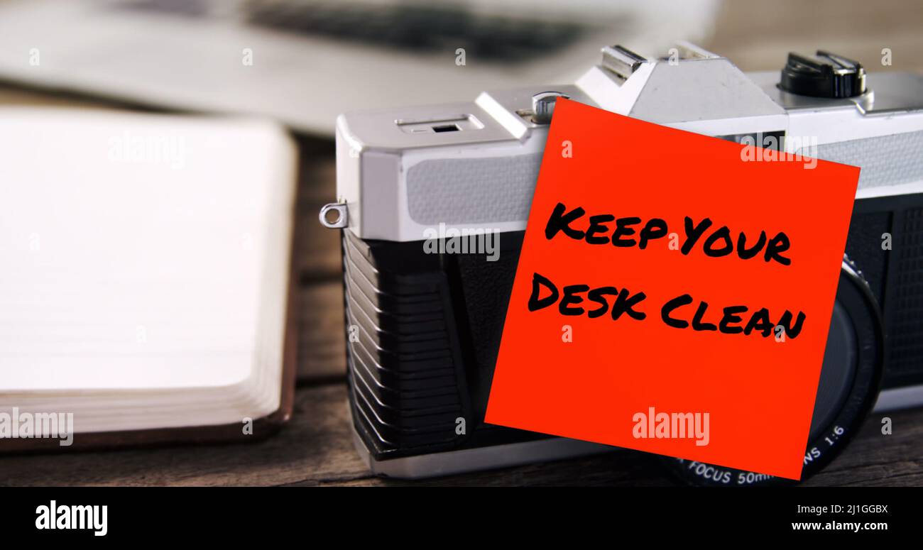 Image of keep your desk clean note and office items on desk Stock Photo ...