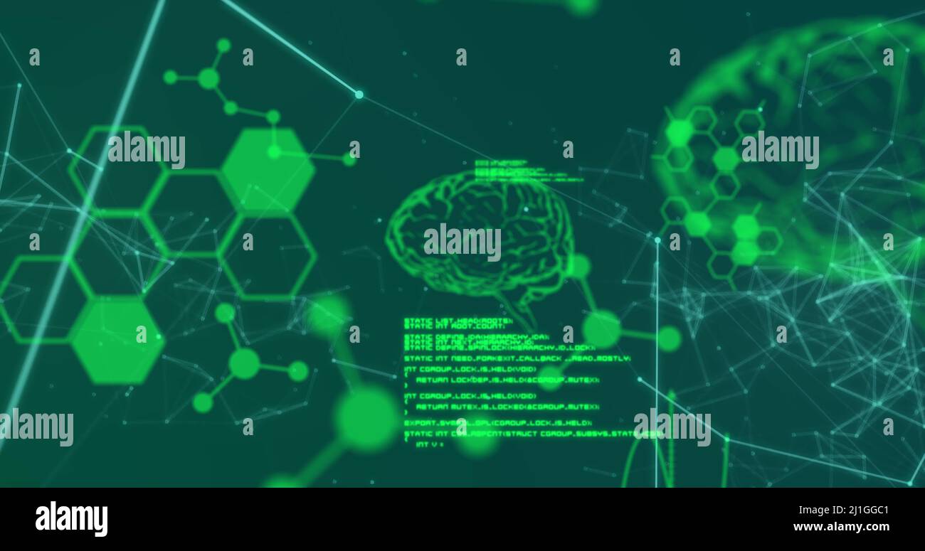 Image of data processing and brains on black background Stock Photo - Alamy