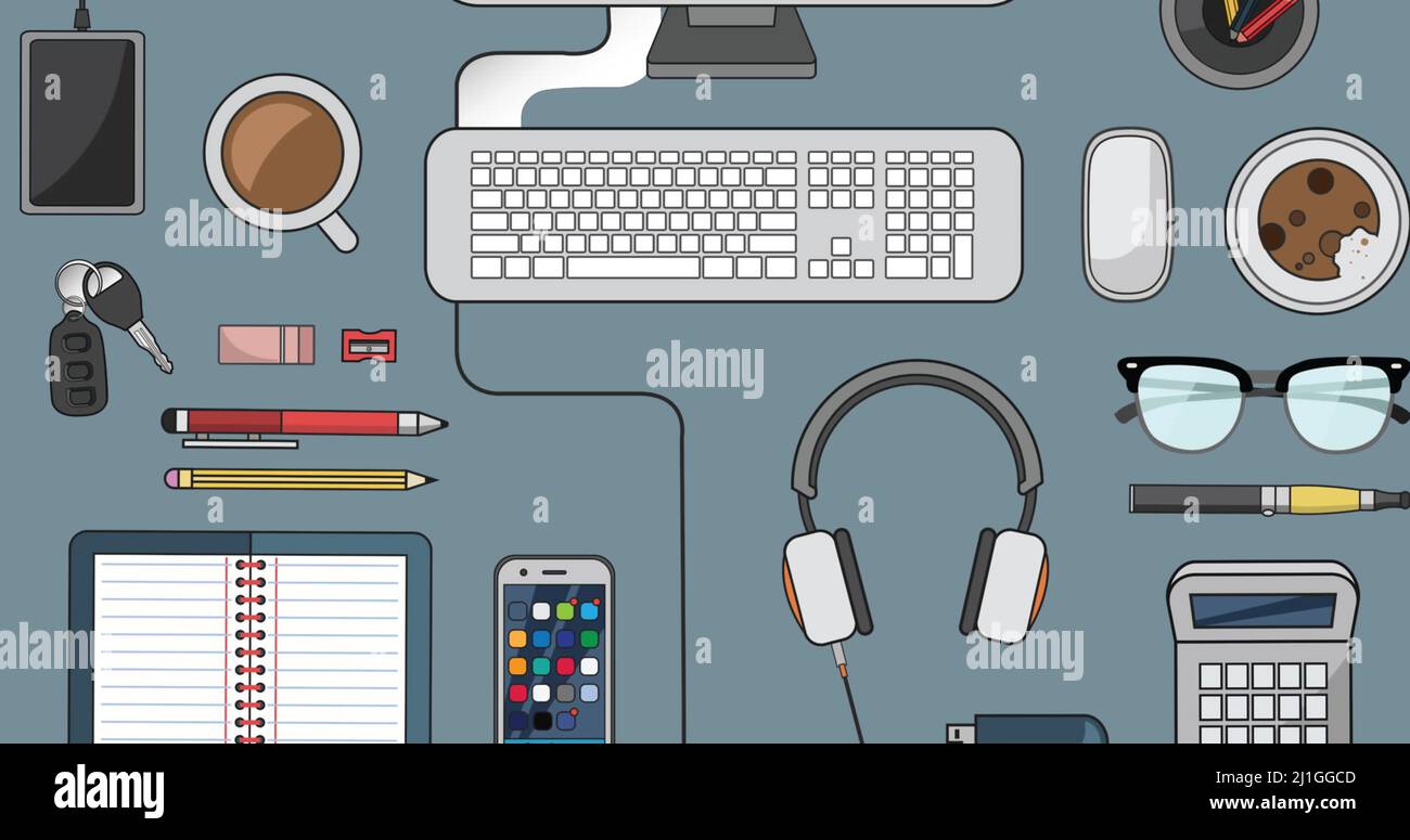 Image of keep your desk clean text on orange memo note over desk on ...