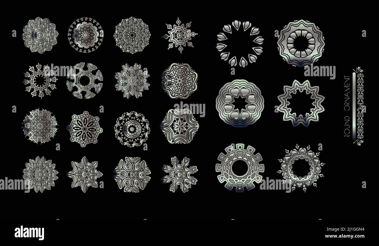 Silver Mandala set. Metallic steel pattern mandalas Stock Vector Image ...