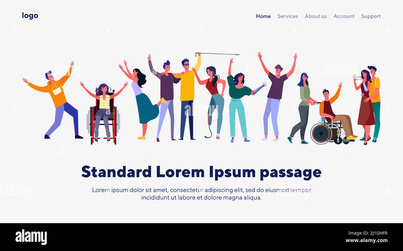 Disabled people community. Group of handicapped men and women with ...