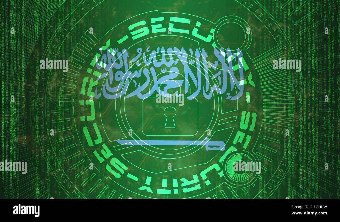 National cyber Security of Saudi Arabia on digital background Data ...