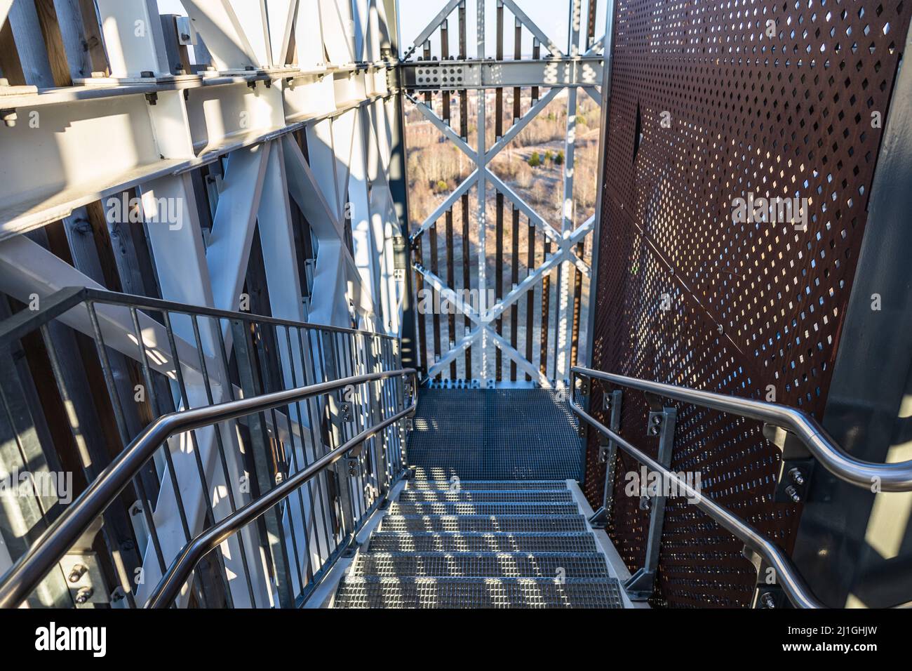 Steel construction with steel handrails and fall protection Stock Photo ...