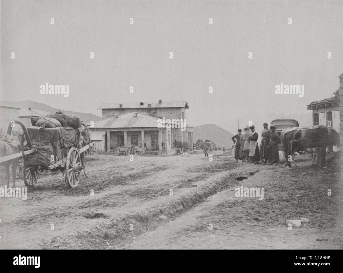 19th-century photo of Georgian military road. Gudauri, postal station ...