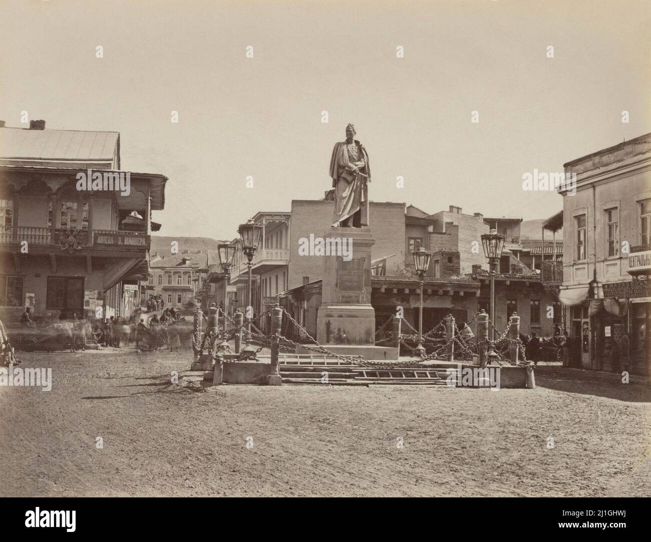 19th-century photo of square in Tiflis with the statue of Tiflis ...