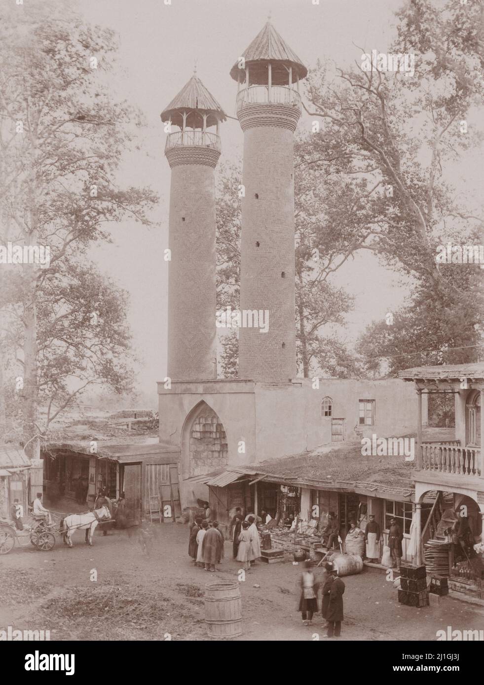 19th century photo of Elisabethpol (Ganja). Entrance to the mosque. Two ...