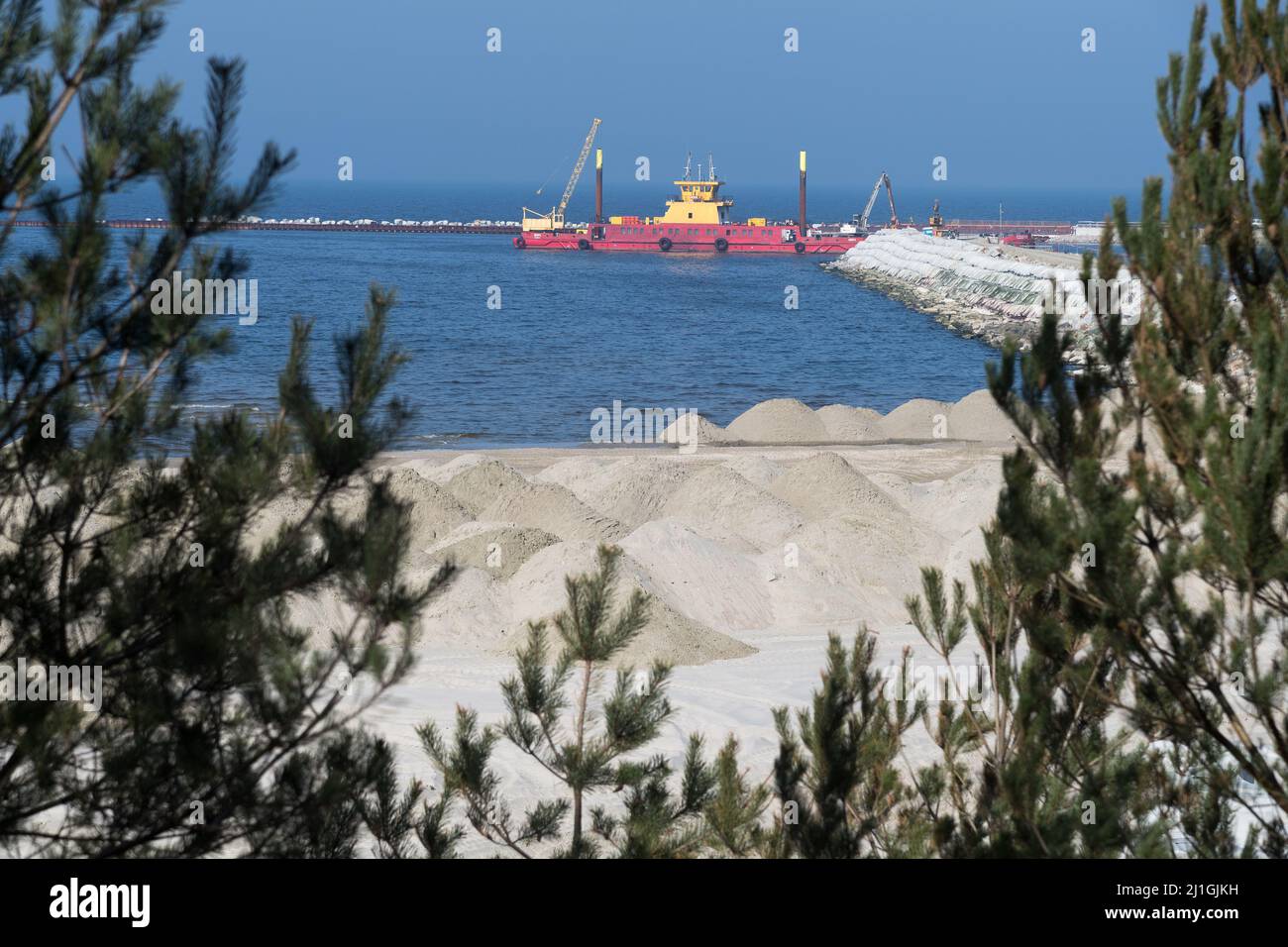 Construction site on the Vistula Spit canal which connect port of ...