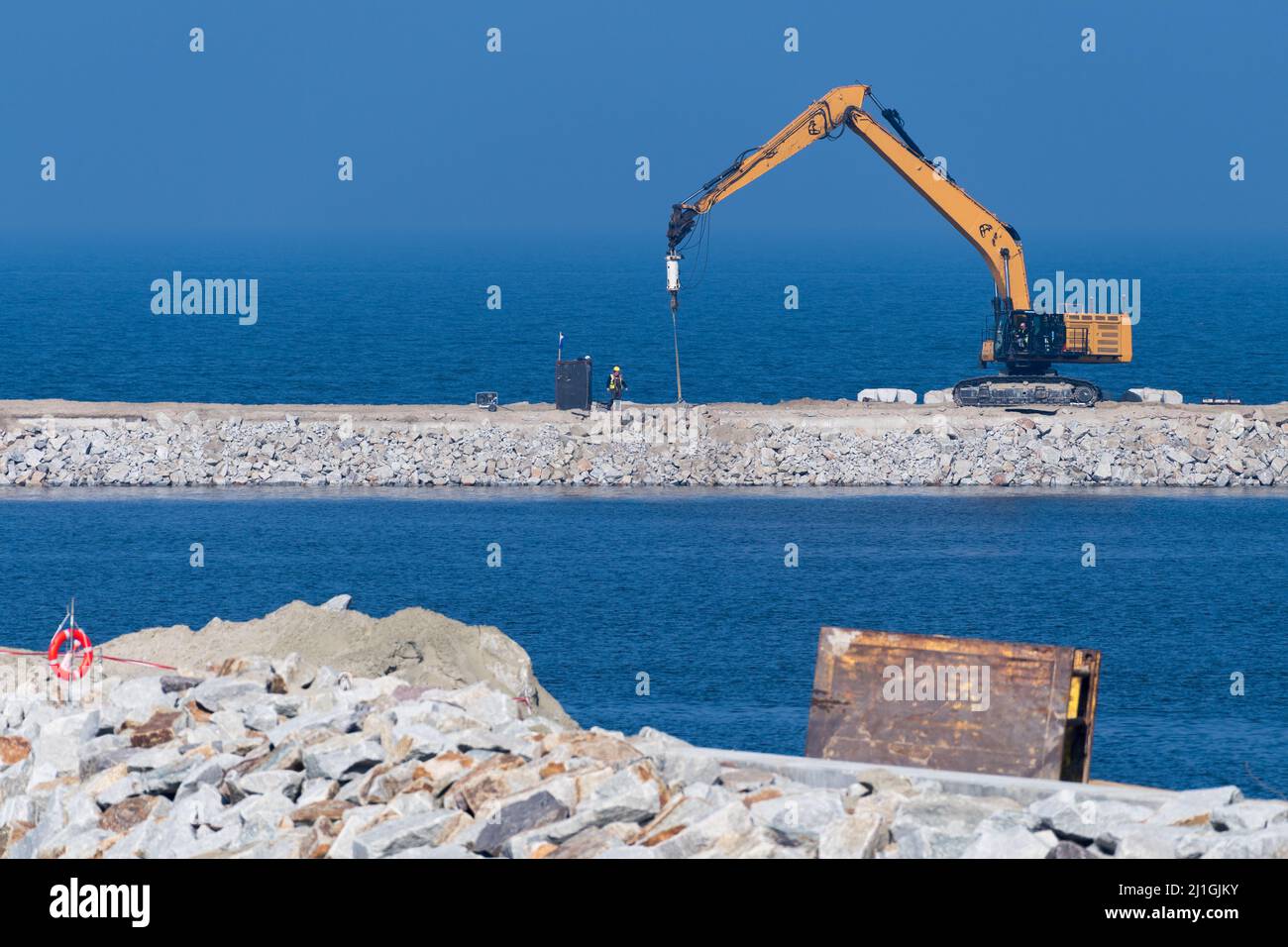 Construction site on the Vistula Spit canal which connect port of ...
