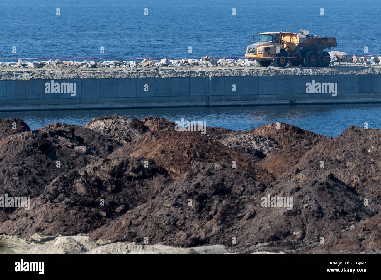 Construction site on the Vistula Spit canal which connect port of ...