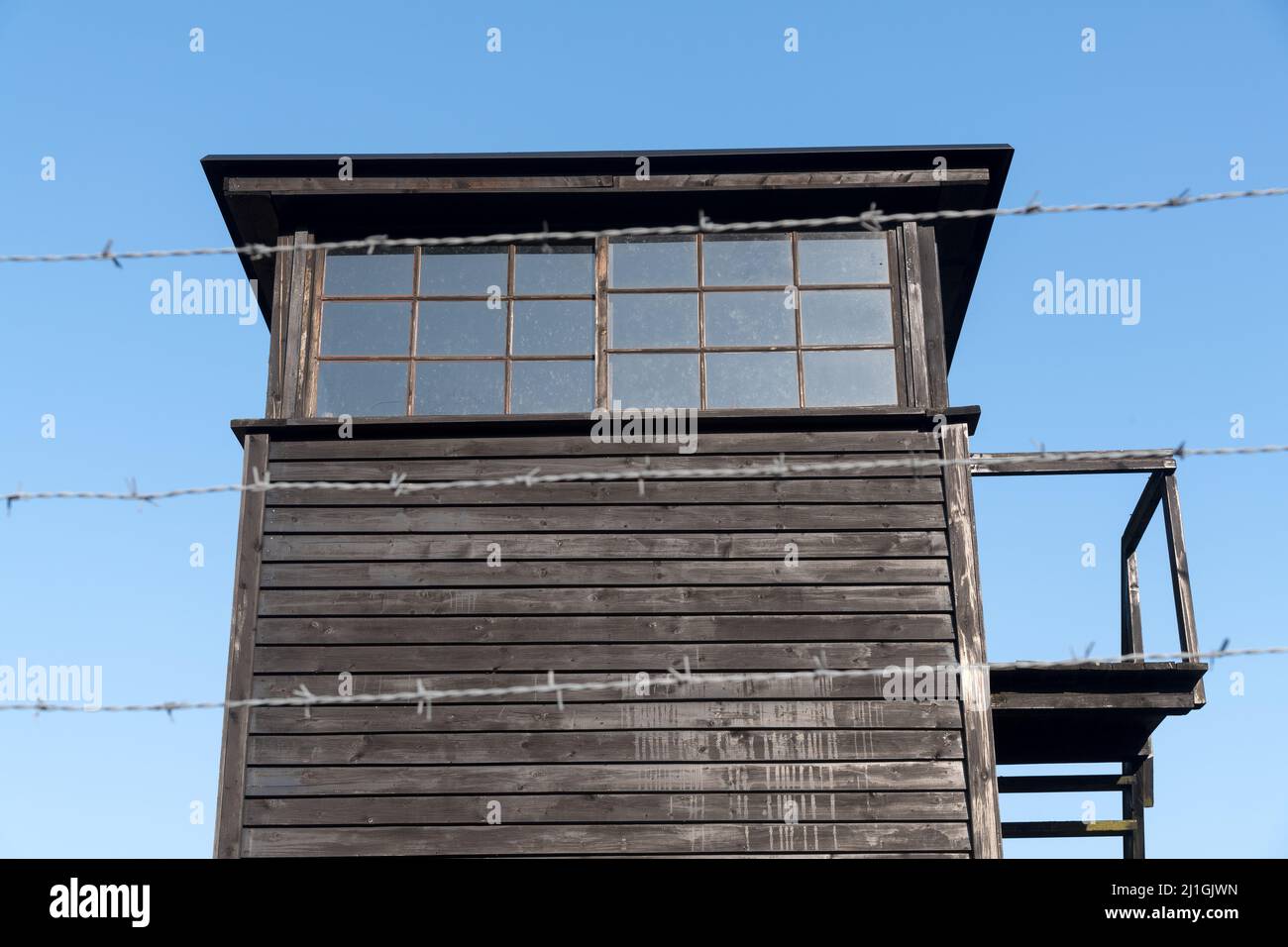 Wooden guard tower in Museum of Stutthof in Sztutowo, Poland. About ...