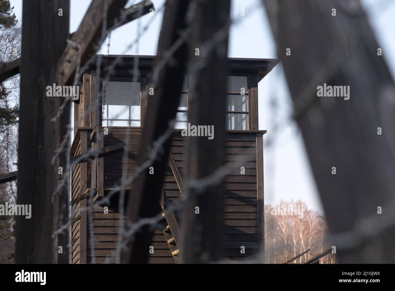 Wooden guard tower in Museum of Stutthof in Sztutowo, Poland. About ...
