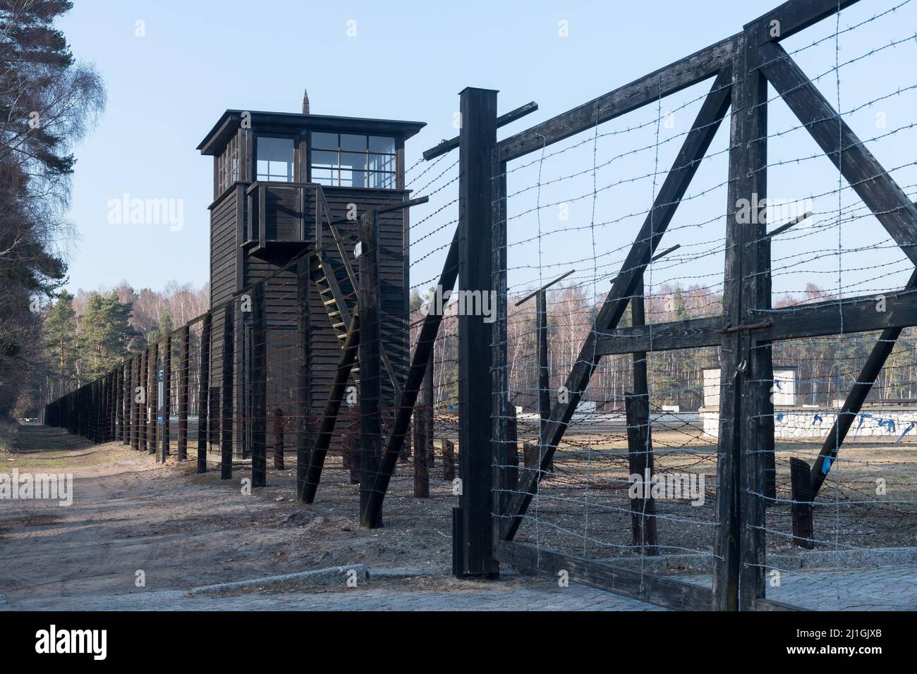Wooden guard tower in Museum of Stutthof in Sztutowo, Poland. About ...