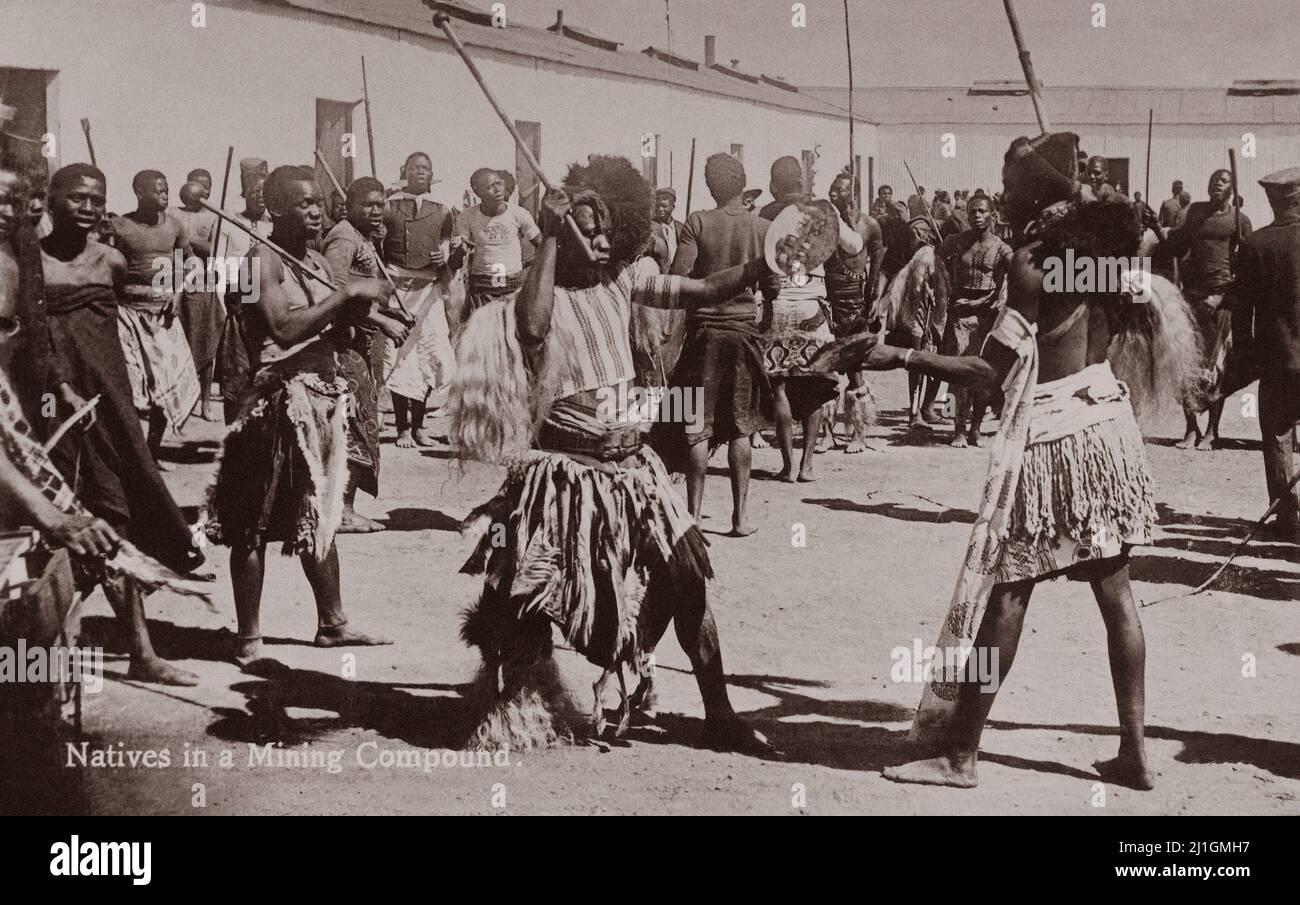 Vintage postcard of natives of South Africa. Natives in a Mining ...