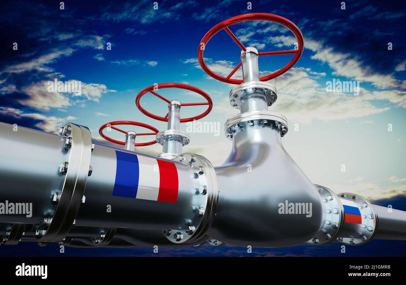 Gas pipeline, flags of France and Russia - 3D illustration Stock Photo ...