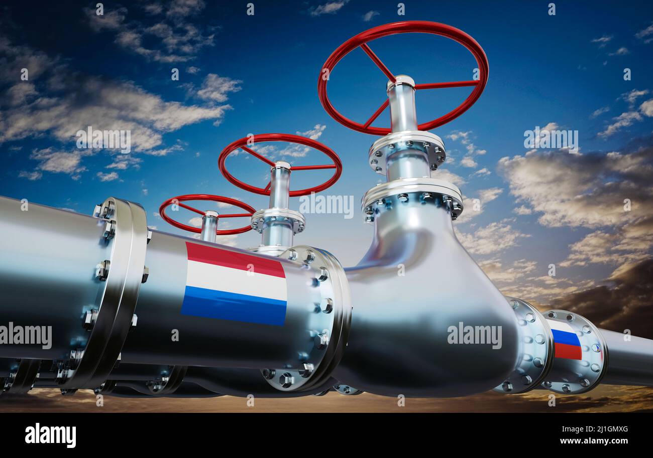 Gas pipeline, flags of Netherlands and Russia - 3D illustration Stock ...