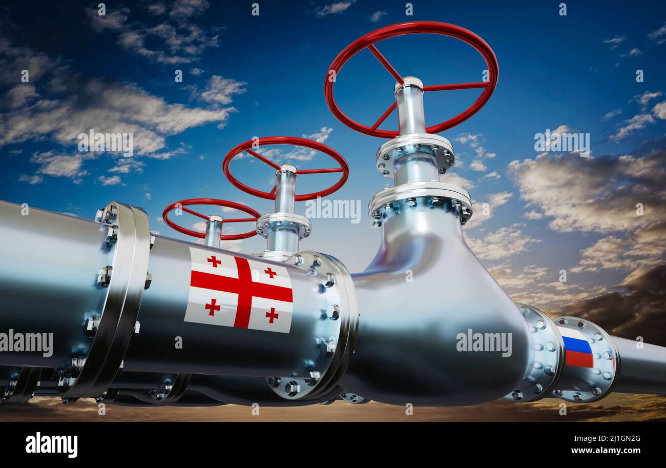 Gas pipeline, flags of Georgia and Russia - 3D illustration Stock Photo ...