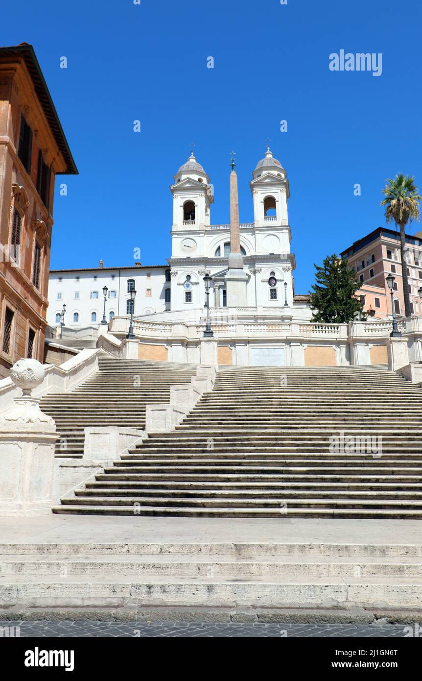 empty wide staircase of Piazza di Spagna in Rome capital of Italy ...