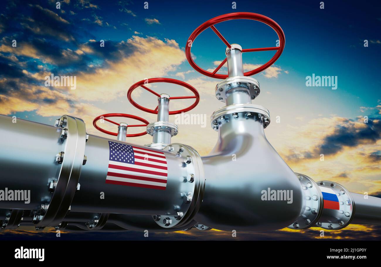 Gas pipeline, flags of USA and Russia - 3D illustration Stock Photo - Alamy
