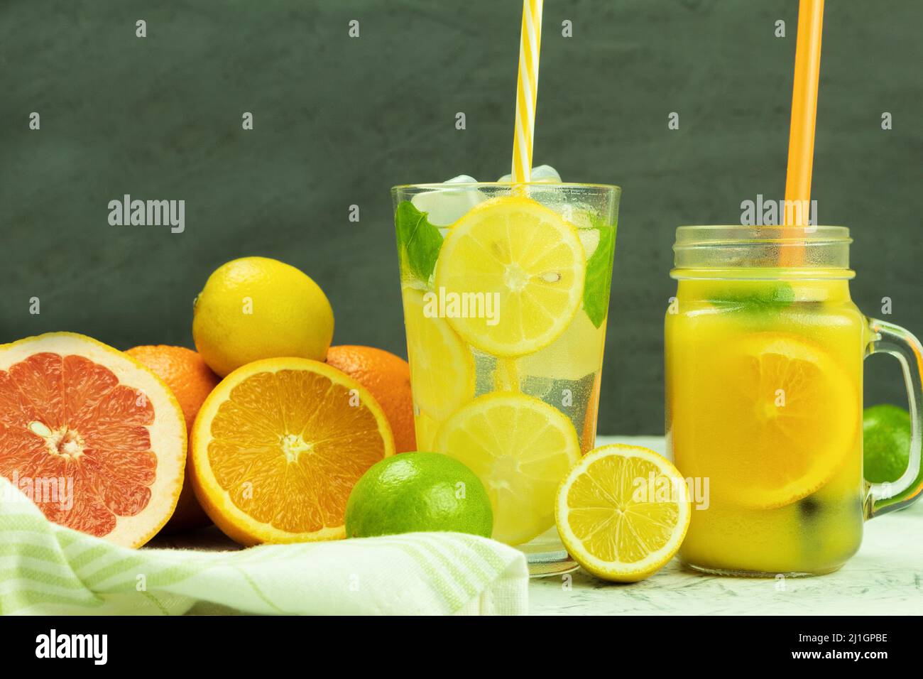 Fresh citrus lemonade with mint on a rustic background. Lemonade and ...
