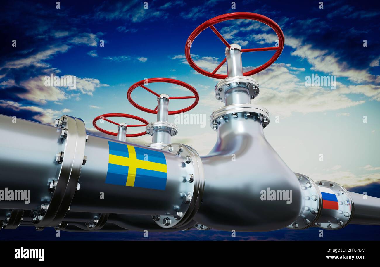 Gas pipeline, flags of Sweden and Russia - 3D illustration Stock Photo ...