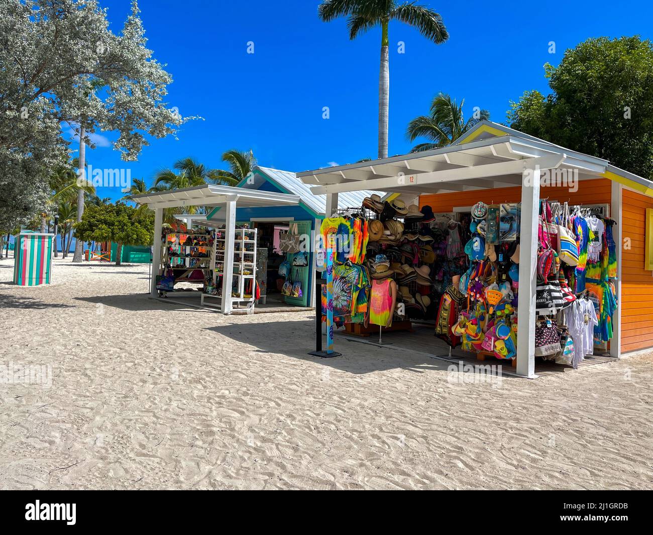 Bahamas - September 16, 2021: The small shops in Coco Cay Royal ...