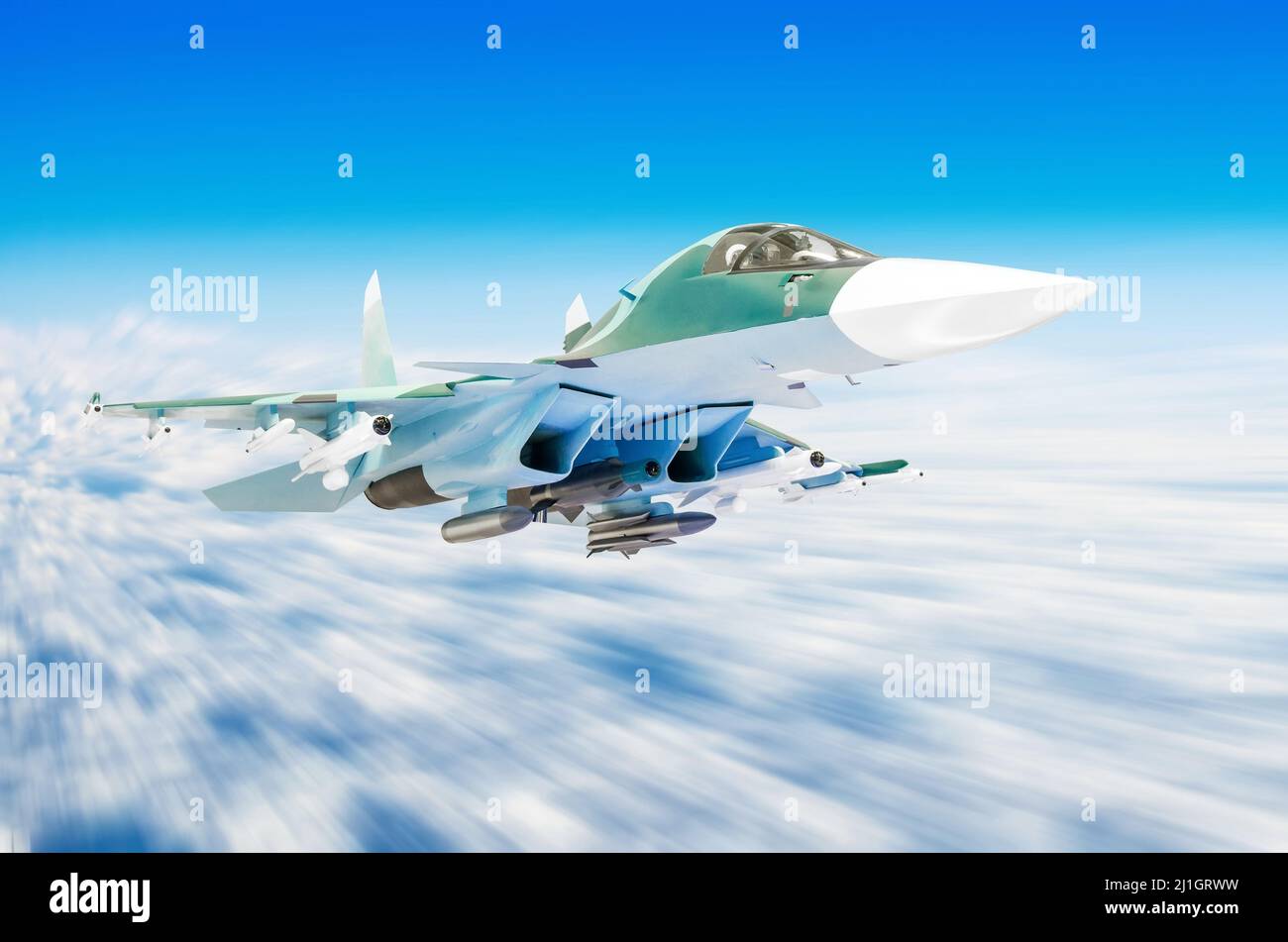 Military fighters jet aircraft on a combat mission, flying speed motion ...
