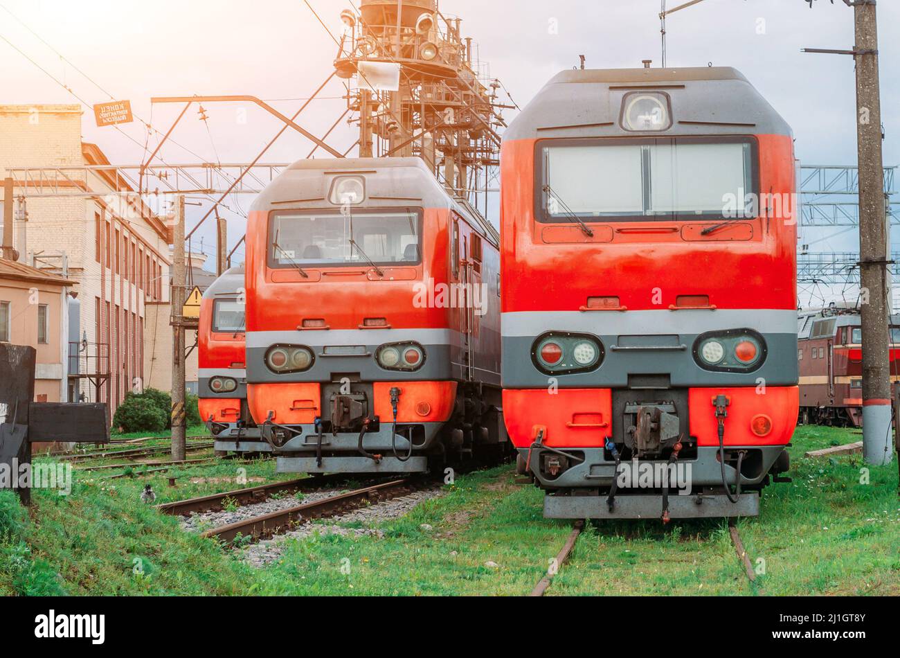 Electric locomotives are lined up on the railway Stock Photo - Alamy