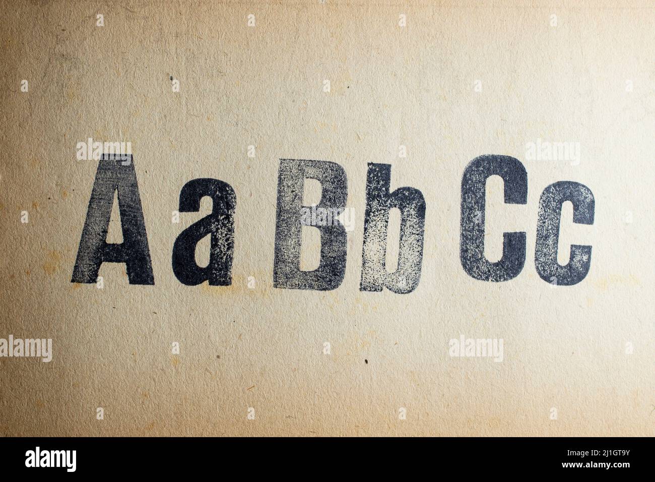 Aa Bb Cc letters stamped on vintage paper texture Stock Photo - Alamy