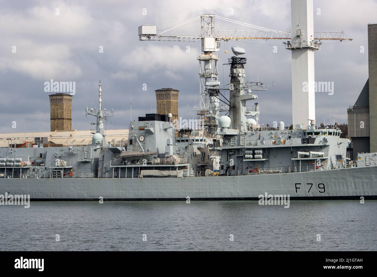 PLYMOUTH, DEVON, UK - OCTOBER 16, 2021 docked HMS Portland (F79) a Type 23 frigate of the ...