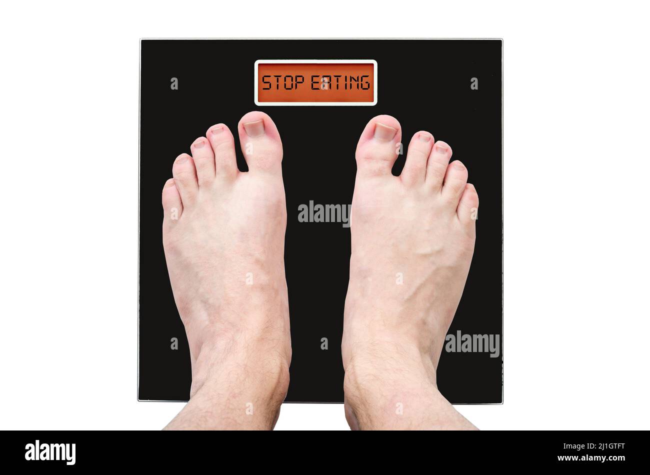 Man on the scales with a lot of weight and health problems, the ...