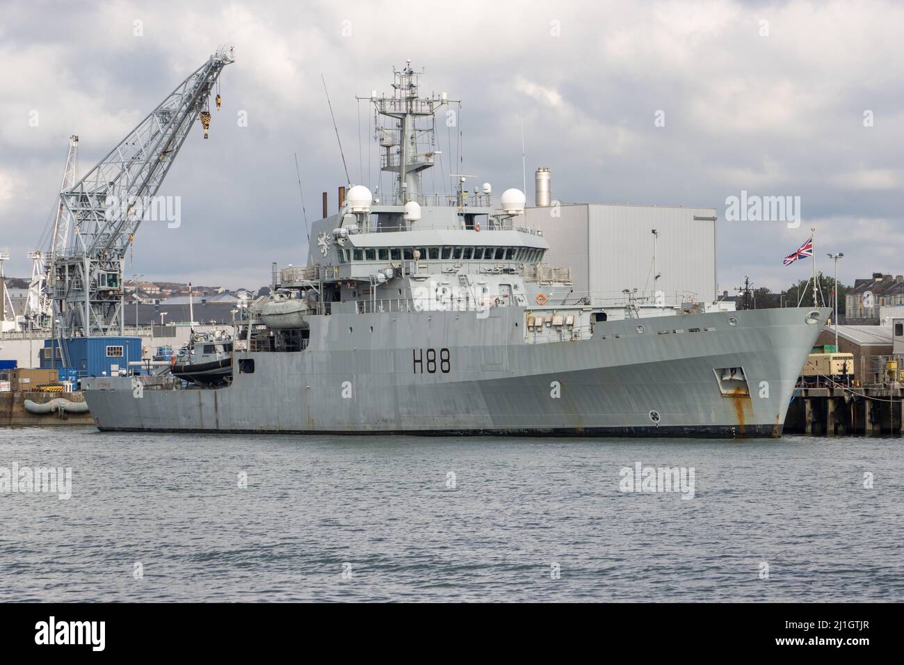 PLYMOUTH, DEVON, UK - OCTOBER 16, 2021 HMS Enterprise (H88) is a multi ...