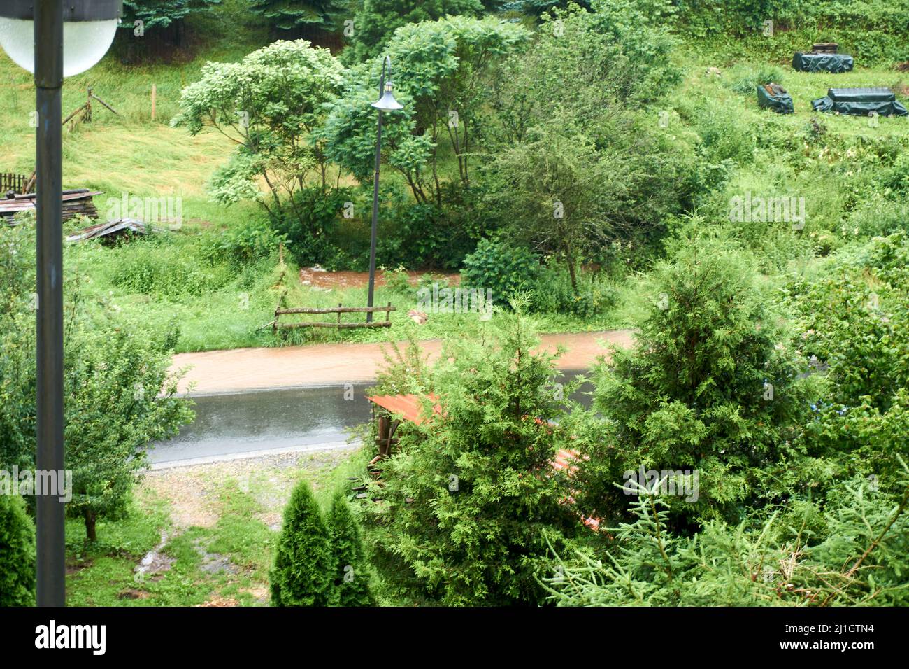 summer flood of the Kyll in Muerlenbach in the Eifel in July 2021 Stock ...