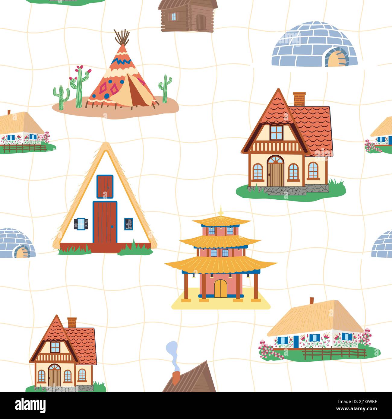Seamless pattern with Traditional buildings of different countries set ...