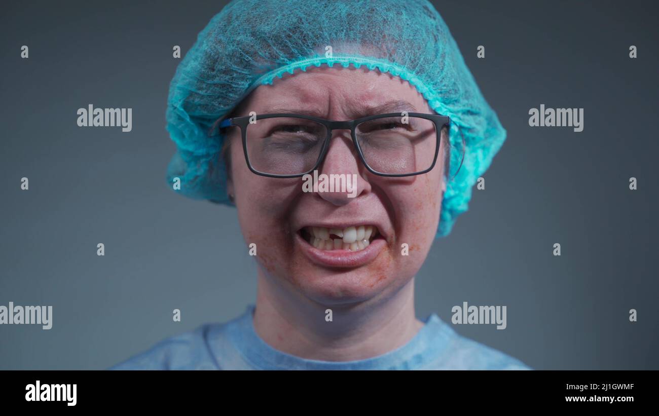 Portrait of woman patient in hospital in medical clothes after car ...