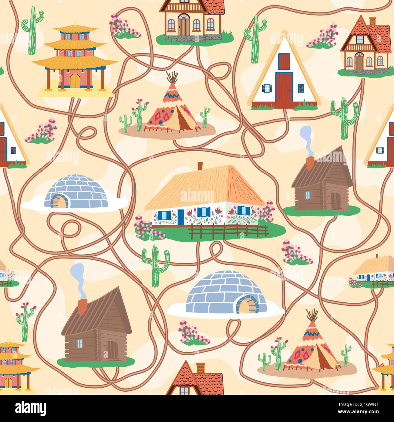 Seamless pattern with Traditional buildings of different countries set ...