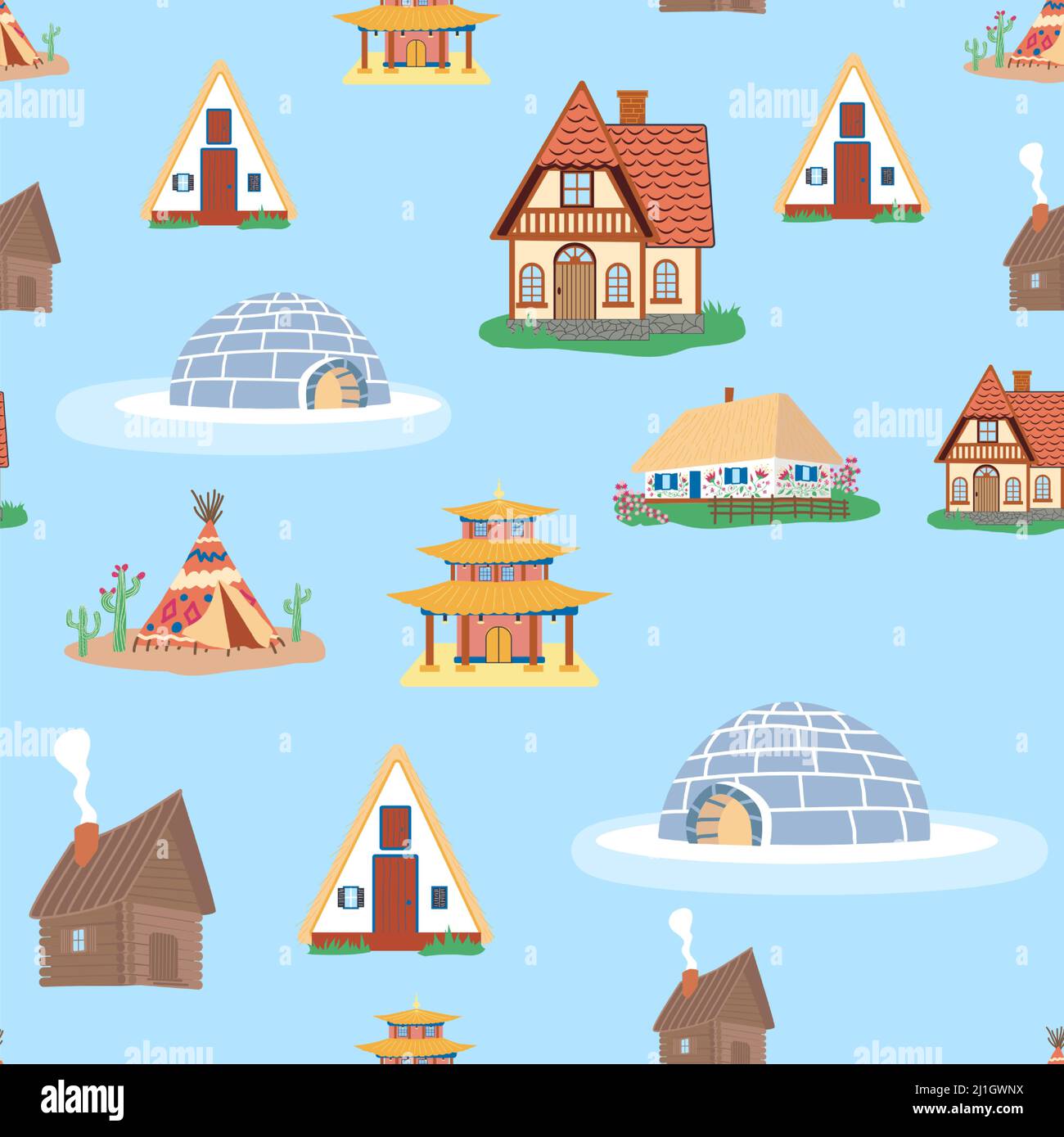Seamless pattern with Traditional buildings of different countries set ...