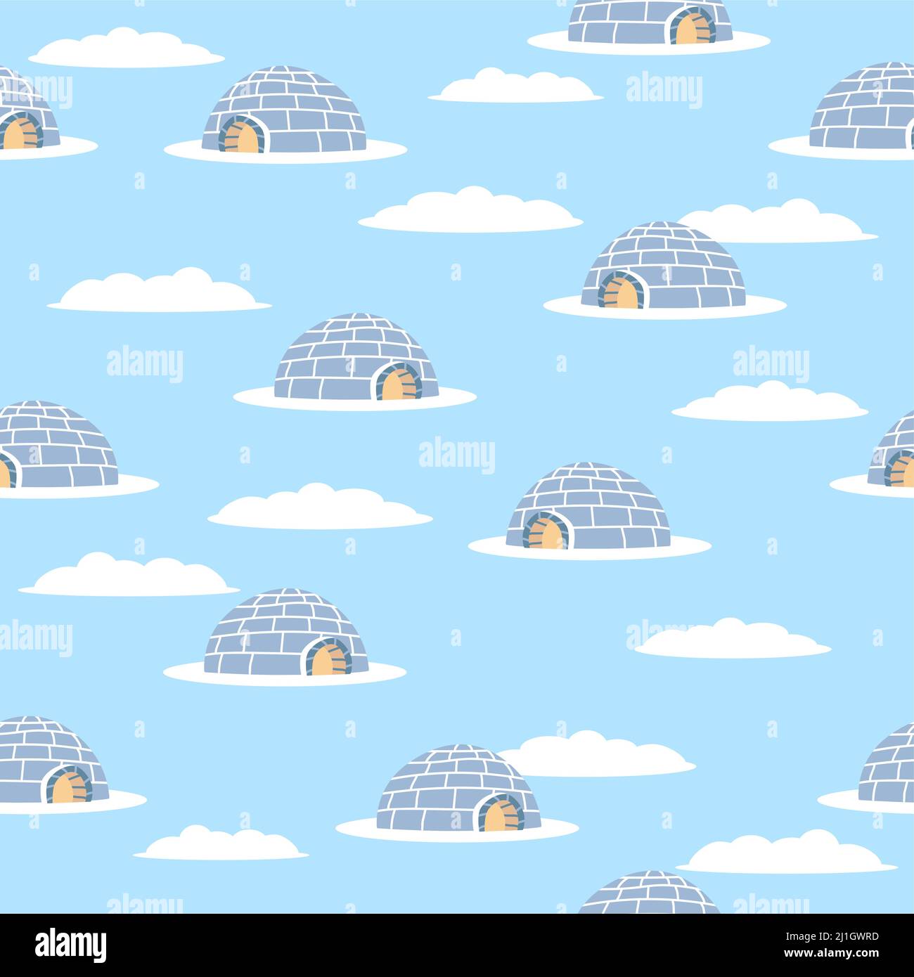 Seamless pattern of blue igloo. White winter background. Hand drawing ...