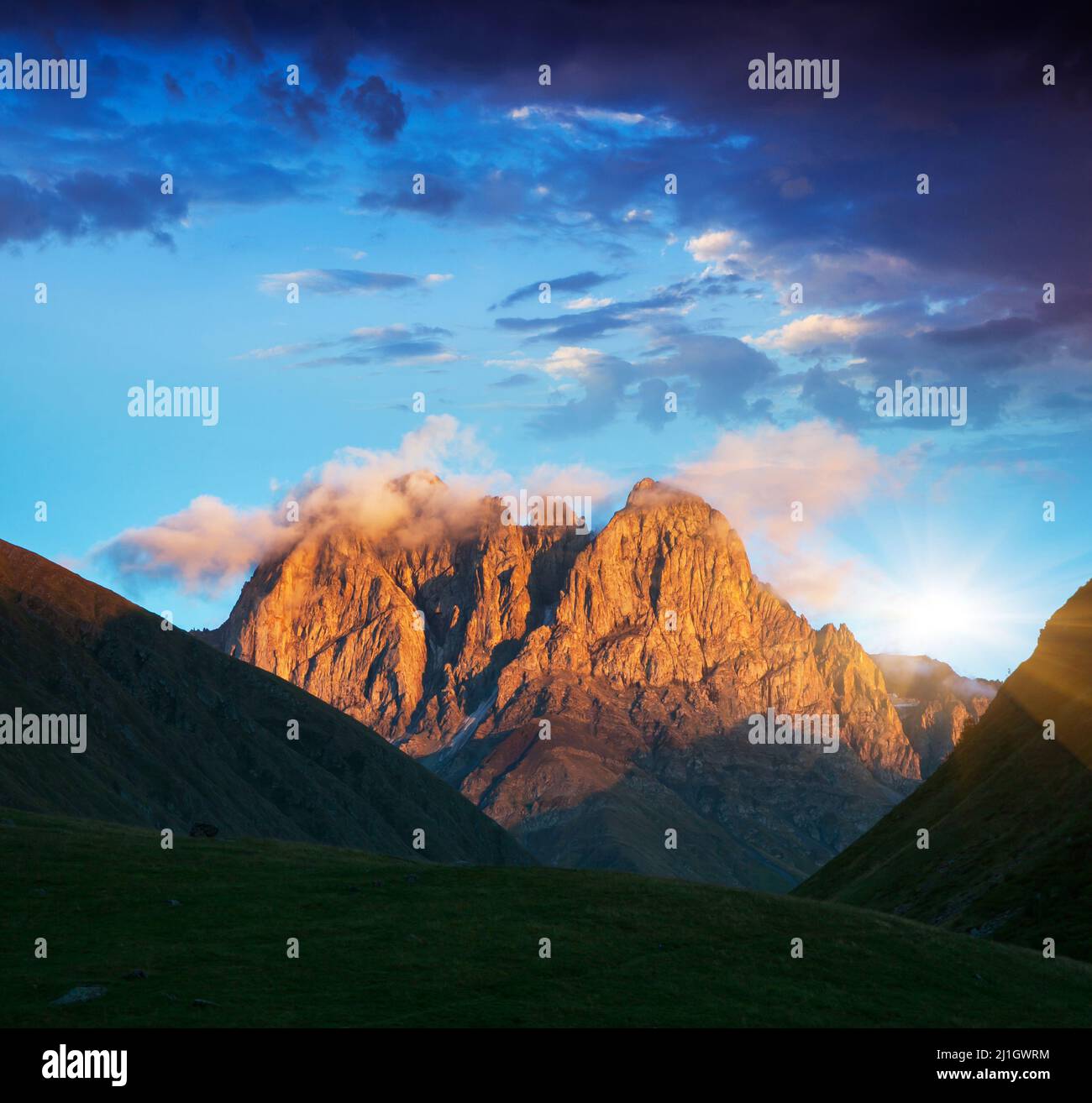 Dramatic sky. Juta village - foot of Mt Chaukhebi. Georgia, Europe ...