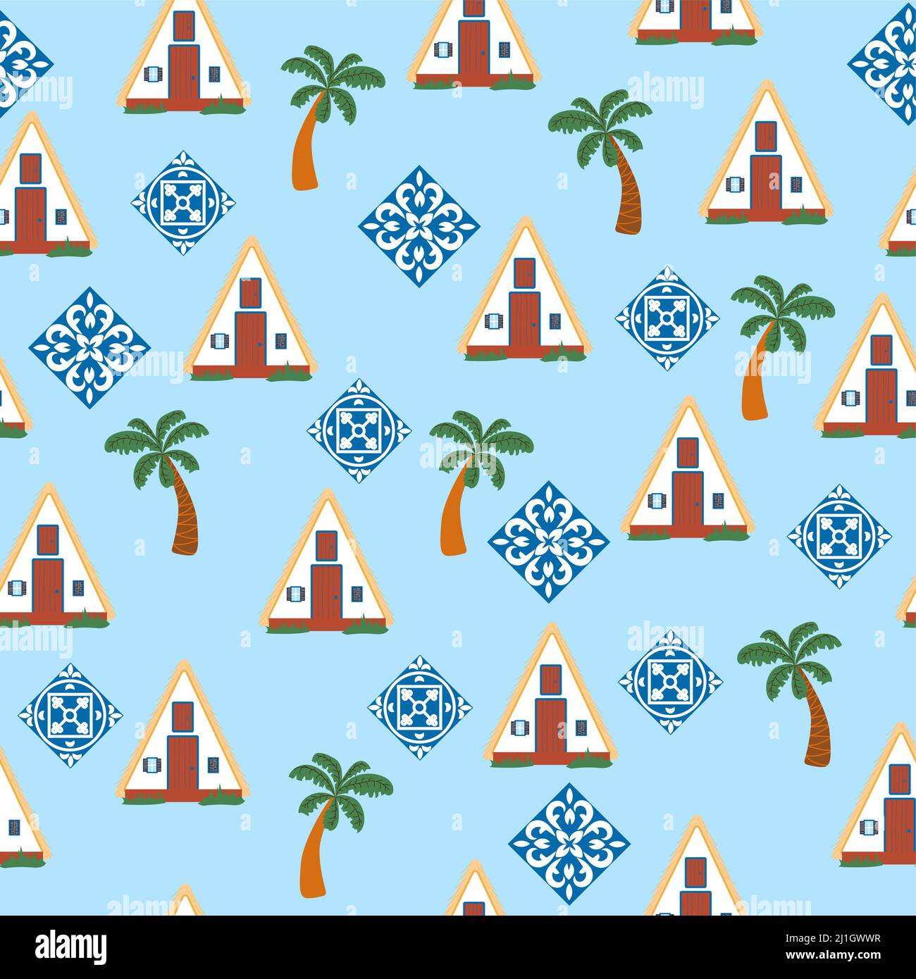 Palheiro seamless pattern. Portuguese traditional house. Triangular ... Palheiro seamless pattern. Portuguese traditional house. Triangular ...
