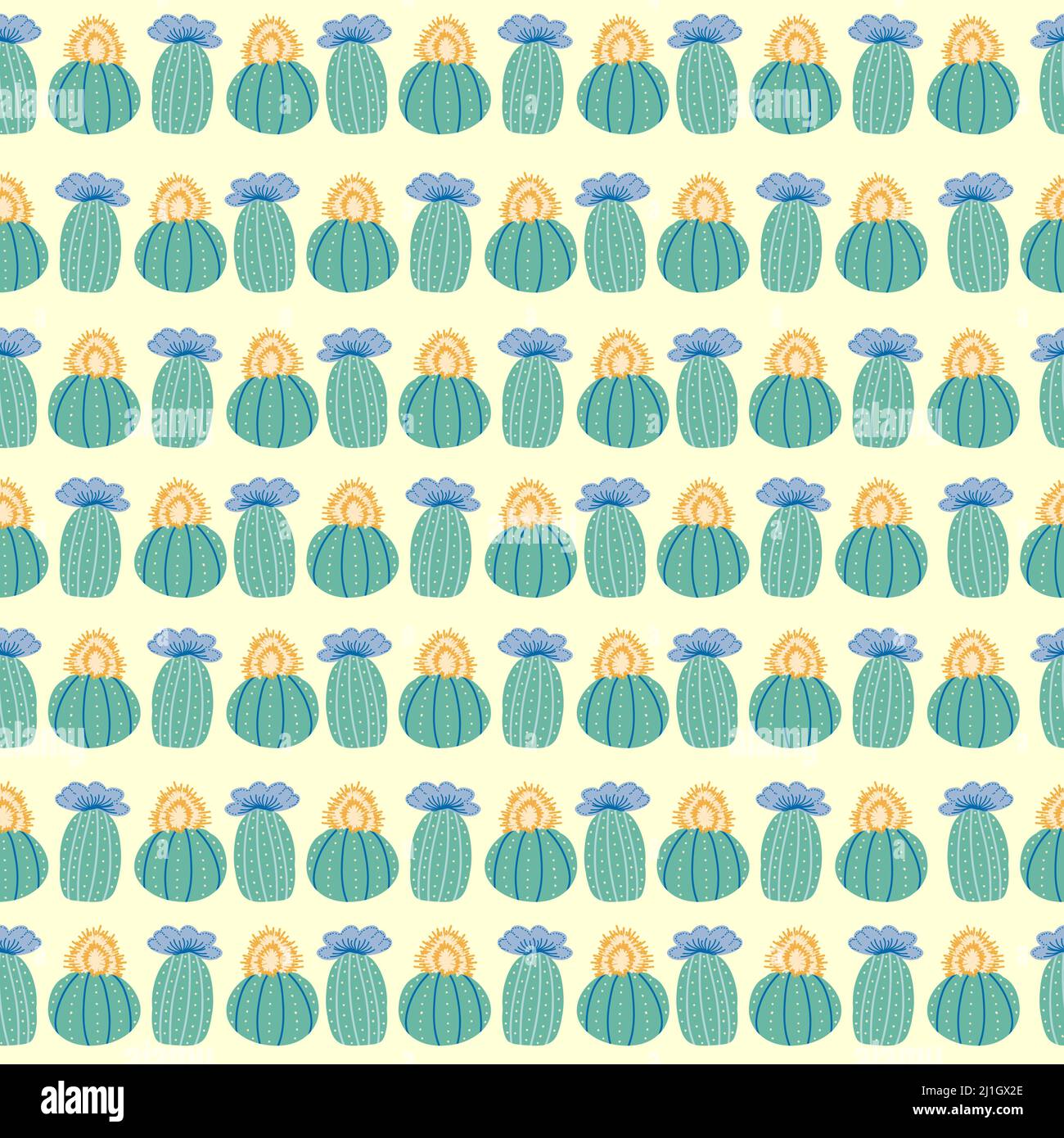 seamless pattern with different cactus. Bright repeated texture with green cacti. Natural hand ...