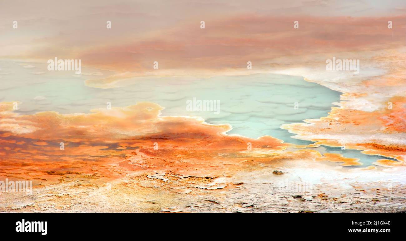 Steaming pool is part of Palette Springs at Geyser Basin in Yellowstone ...