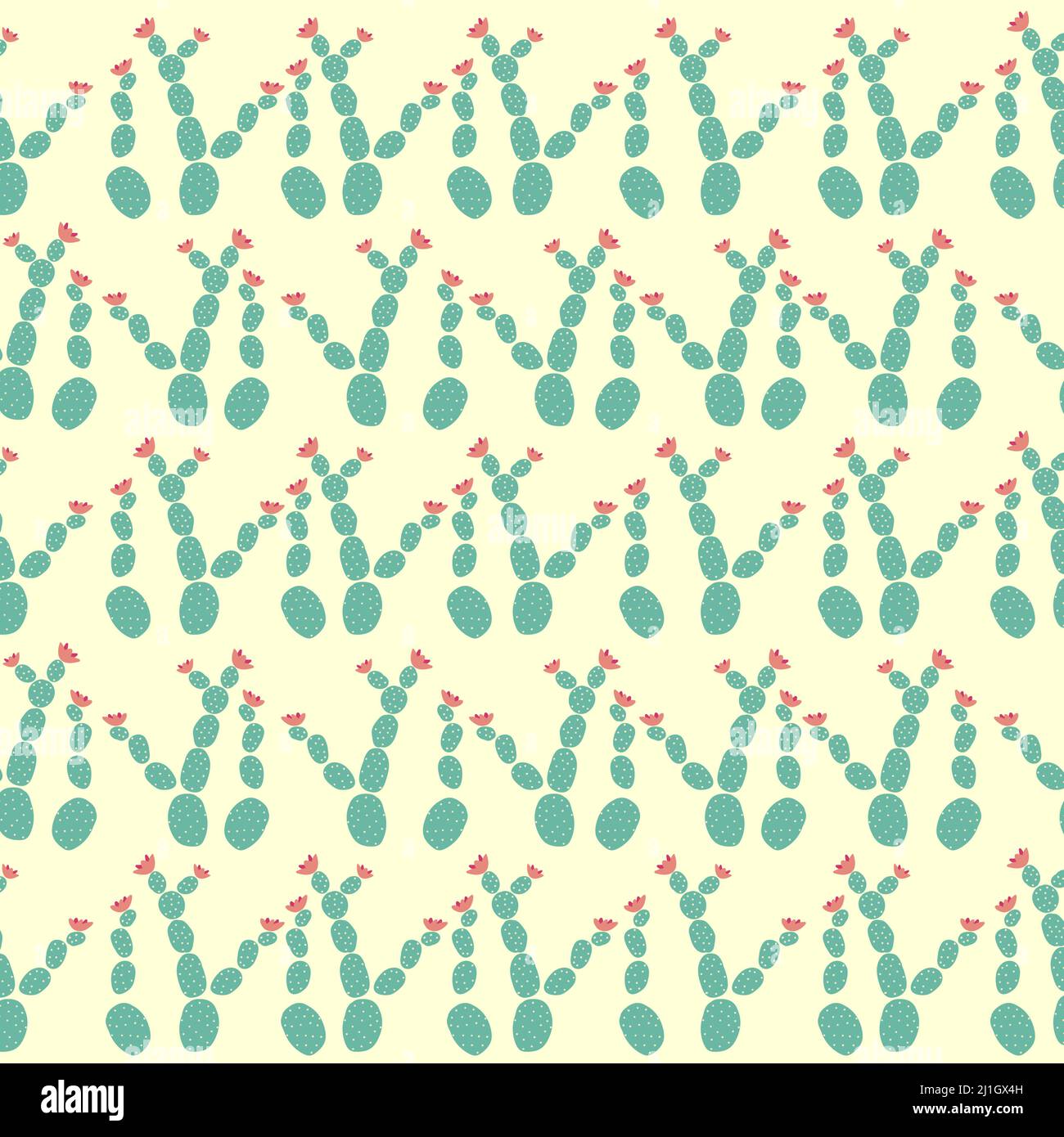 seamless pattern with different cactus. Bright repeated texture with green cacti. Natural hand ...